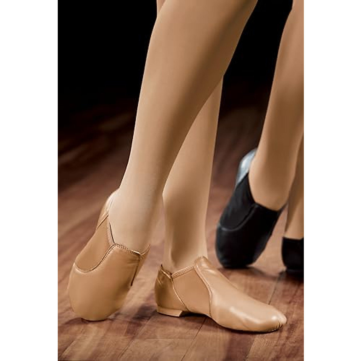 Balera Jazz Shoe Leather Slip On for Dance with Synthetic Rubber Split Sole Caramel