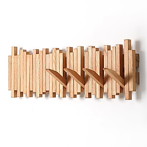 GOGREEBELL Natural Wood Wall Mounted Piano Coat Rack| Coat Rack Wall Mount| Flip Down Wall Hook Rack 7 Hooks| Entryway Wall Storage with Hooks,Made of Oak.Wall Art