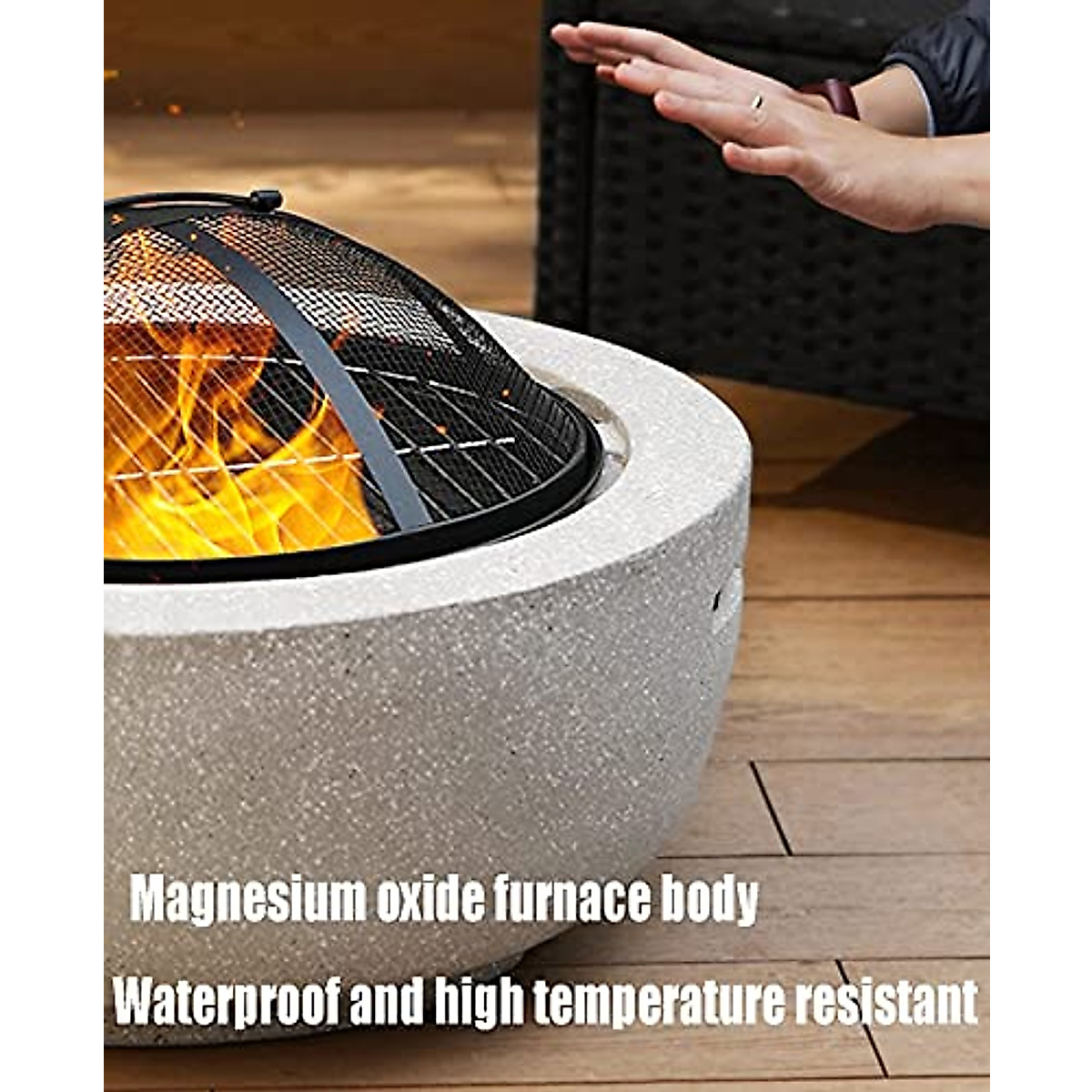 LEAYAN Garden Fire Pit Grill Bowl Grill Barbecue Rack Fire Pits Outdoor Garden Burning Fire Pit BBQ Grill Table - 23“, Outdoor Burning Fire Bowl with Spark Screen Cover and Poker