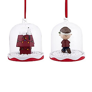 Hallmark Peanuts Charlie Brown and Snoopy Snow Globe Christmas Ornaments, Set of 2 (0003HCM1089)