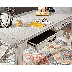 Signature Design by Ashley Carynhurst Farmhouse 60" Home Office Desk with Drawers, Distressed White