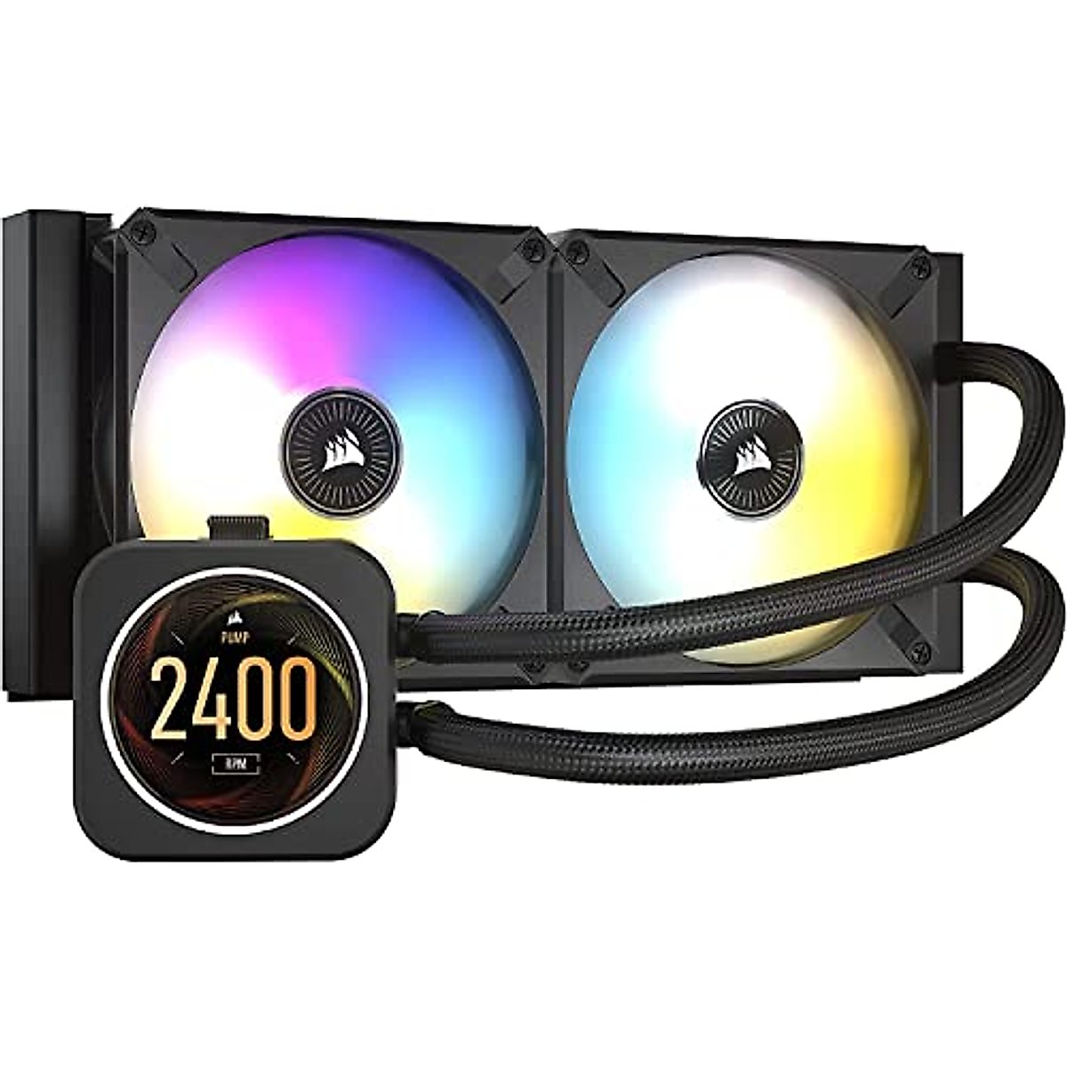 CORSAIR iCUE H100i ELITE LCD Display Liquid CPU Cooler-Custom IPS LCD Screen-40 Dynamic RGB LEDs-120mm Fans-240mm Radiator-COMMANDER CORE Smart Lighting Controller - Black