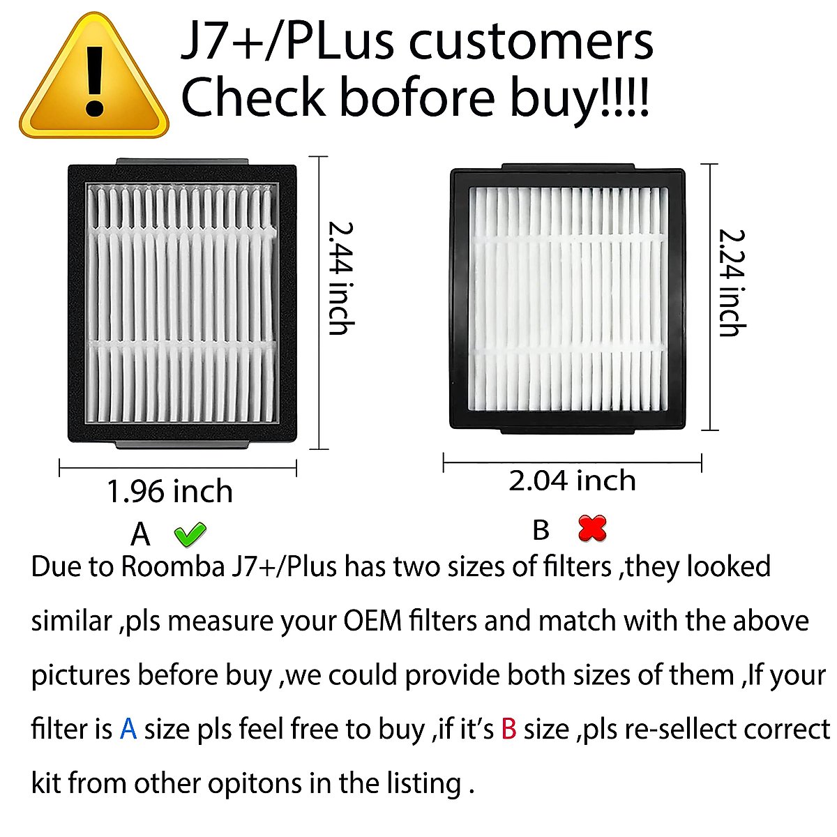 JoyBros 12-Pack Replacement HEPA Filter Compatible for iRobot Roomba Combo i,e,j Series:E5 E6 i1 i3 i4 i5 i6 i7 i8 J5 J6 J8 And All Plus Versions NOT for J9