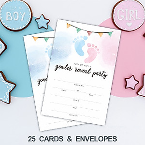 JCVUK Baby Shower Invitations, Baby Footprints Gender Reveal Invitation Cards With Envelopes(25 Pack), Baby Shower Decorations And Supplies For Boys Girls(YQK-A04)
