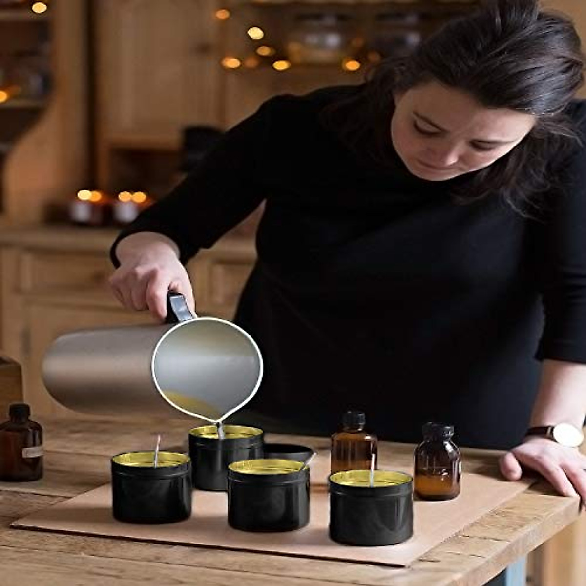 Empty Metal Tins Candle Tins,12 Pieces Metal Tins Candle Jars Candle Containers Candle Tins Empty Candle Jars for Candle Making, Candies, Gifts & Treasures, 8 oz,DIY Candle Making Needs (Black)