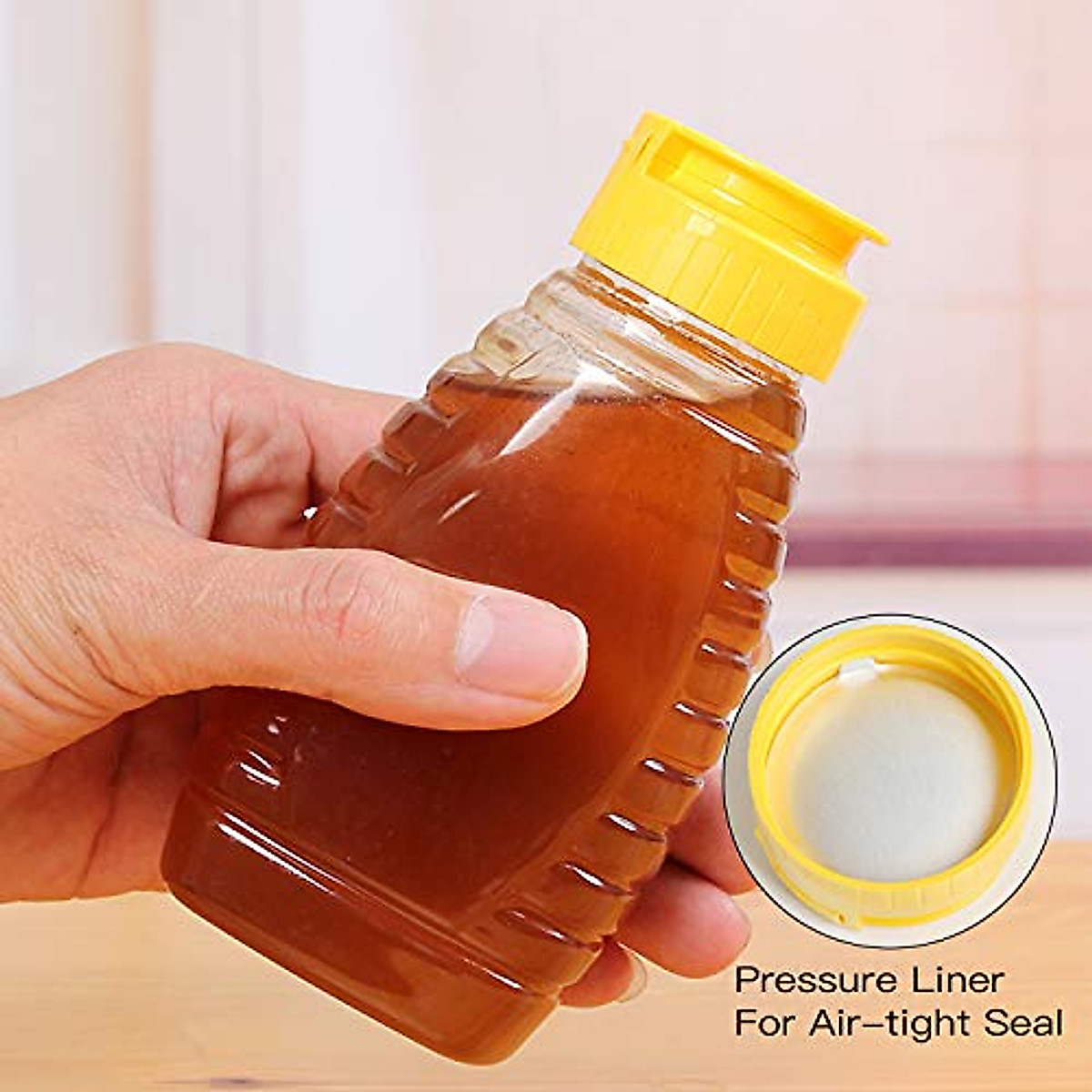 Lainrrew 6 Pcs 12 Oz Honey Jars, Plastic Honey Bottles Clear Empty Honey Containers Honey Dispenser Squeeze Honey Bottle with Leak Proof Flip-Top Caps for Storing and Dispensing (12oz)