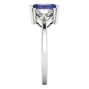 Clara Pucci 2.95 Carat Emerald Cut 3 Stone Solitaire Simulated Tanzanite Proposal Designer Wedding Anniversary Bridal Ring 14k White Gold, Size 8