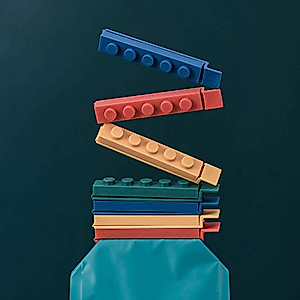 Bag Clips For Food Packages - Sealing Clips For Snack Bags | Kitchen Clips For Open Cookie Bags | Designed as a Set of 8 Cute Stackable Bricks | Multicolor Sealers