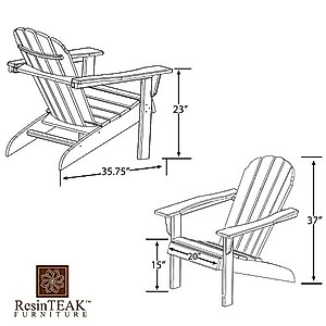 Resin TEAK Essential Adirondack Chair, All Weather Plastic Outdoor Chairs for Fire Pit, Campfire, Patio, Porch, Comfortable Seat for Long Relaxation, Up to 300 lb Capacity - White