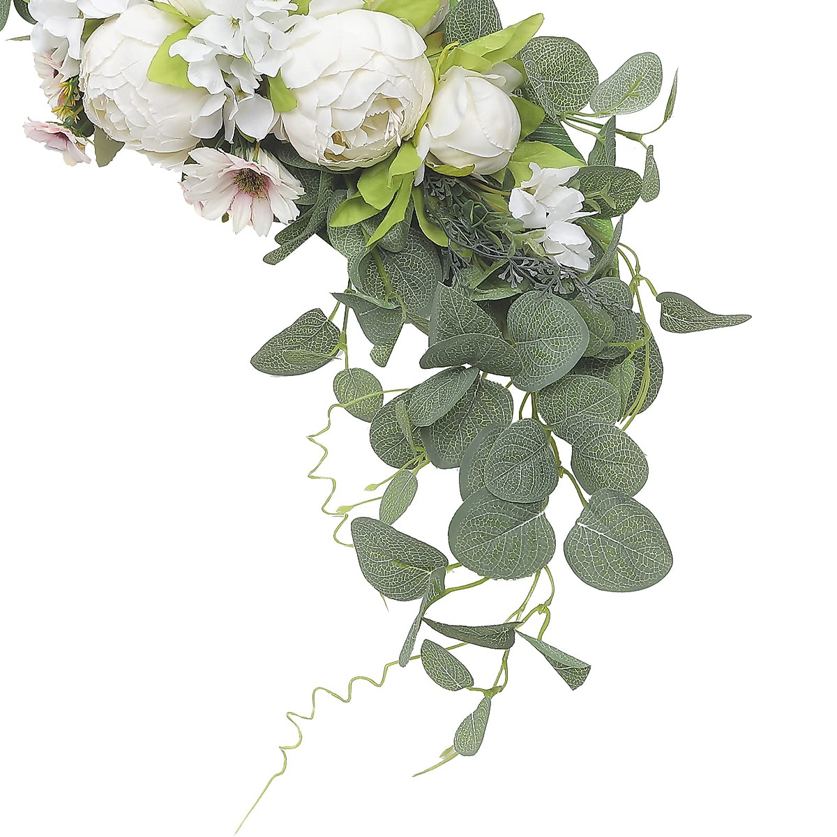 HiiARug Artificial Peony Flower Swag, 31 Inch Decorative Swag with Peonies Hydrangeas Eucalyptus Leaves for Home Room Garden Lintel Wedding Arch Party Decor (White, 31")