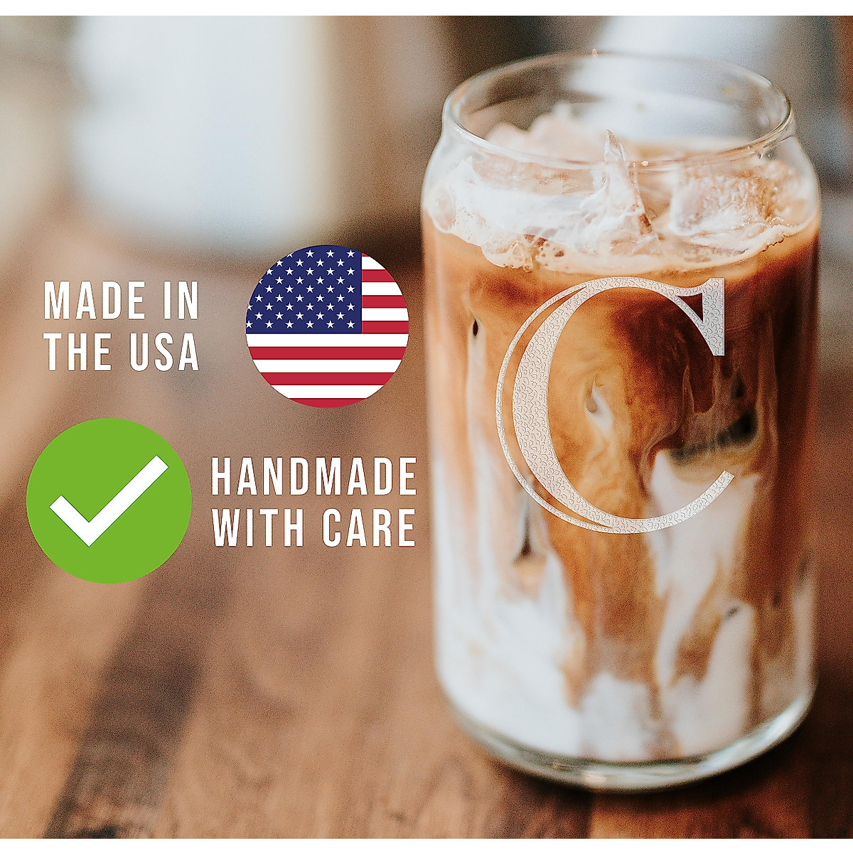 Etched Monogram 16oz Can Glass for Soda or Beer (Letter C), A-Z Personalized gifts for men, Customized coffee glasses, Custom Initial, Birthday gift for Mens Her Brother Husband cup