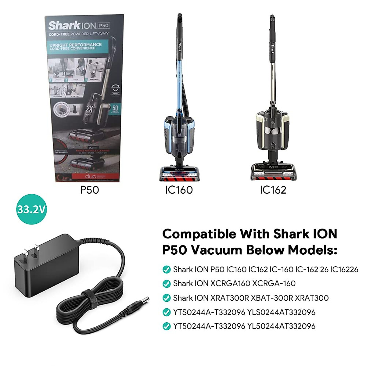 HKY 33.2V AC Adapter Compatible with Shark ION P50 IC160 IC162 26 XBAT300 XBAT-300R XCRGA160 ZD024S332096US E-TEK YLS0244A-T332096 Vacuum Cleaner Shark Cordless Vacuum Charger Power Supply Cord