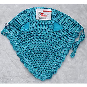 Zainee Sports Horse Ear Bonnet Ear Net Hat Fly Bonnet Hood Mask Fly Veil Full Hand Made Cotton (Horse/Full, Teal)