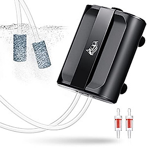 AQQA Aquarium Air Pump,3.5W 5W Dual Outlet Oxygen Pump with 2 Air Stone,Adjustable Air Valve Quiet Bubbler Pump,Up to 160 Gallon Fish Tank (3.5w)