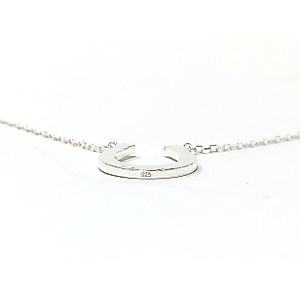 Dote Lucky Horseshoe Pendant Genuine .925 Sterling Silver Hammered Necklace 16-18 Adjustable Chain (Hammered)