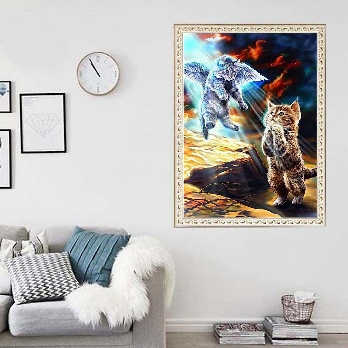 ZHUDENGXJL Diamond Art Kits for Adults Beginner, DIY Angel Cat with Prayed Cat Diamond Art for Adults-5D Full Round Drill Painting Kit with Gem Art Kits Gift for Home Decor 12x16inch