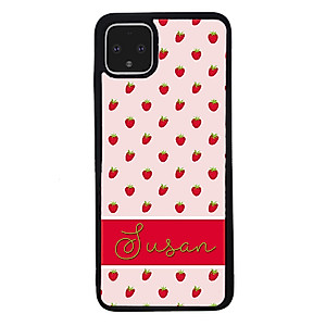 Strawberry Fruit Pattern Personalized Black Rubber Phone Case Compatible With Google Pixel 8 Pro, 8a, 8, 7a, 7, Pixel 7 Pro, 6a, Pixel 6 Pro, 6, 5, 4a 5G, 4a 4G, 4, 4 XL, 3a, 3a XL, 3, 3 XL