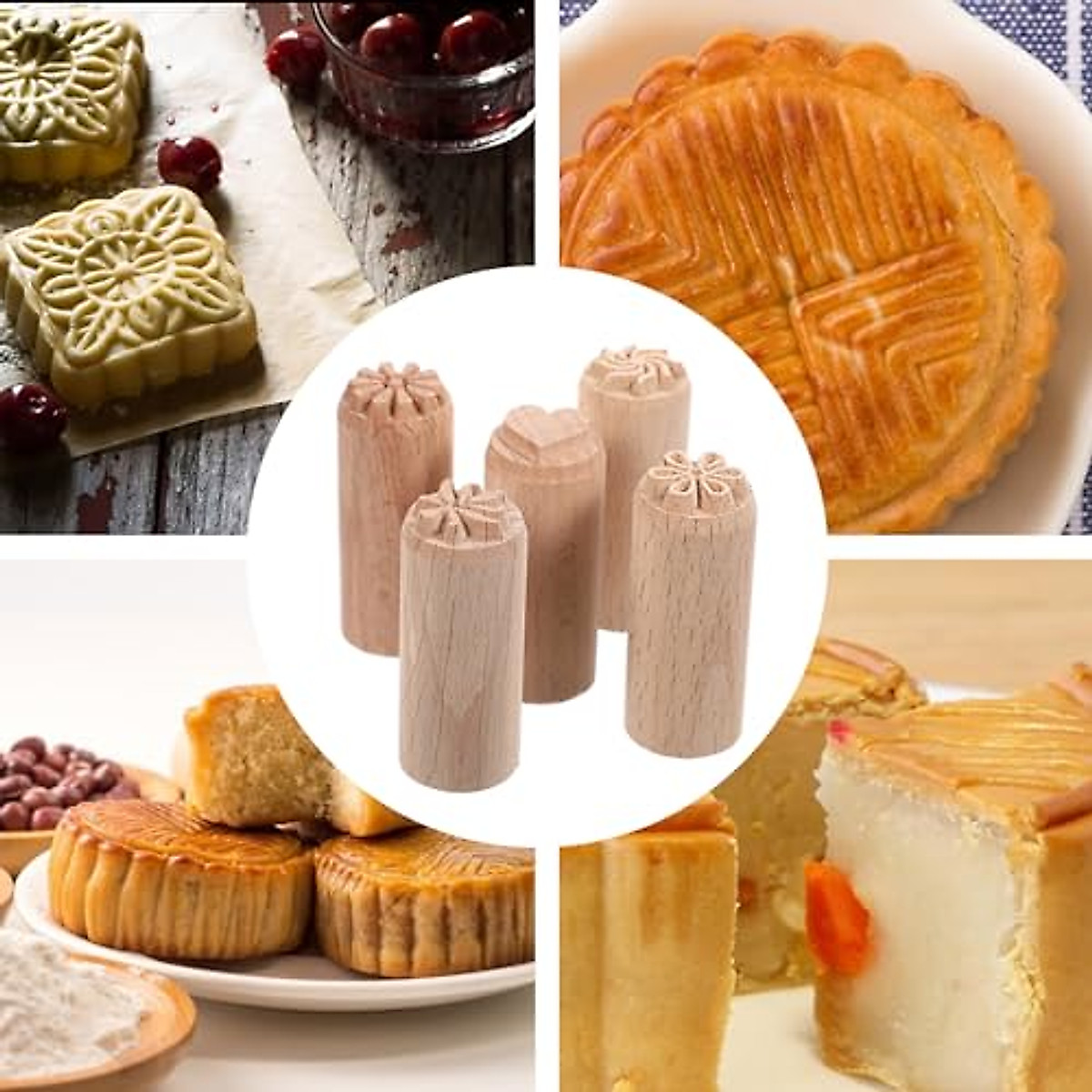 VILLCASE 2cm Wooden Stamp Clay Decorative Stamp Pottery Tool Stamp Homemade Pasta Tools Round Shape Printing Stamp Pottery Stamp Stamps for Textured Hand Roller DIY Tools Cookies Moon Cake