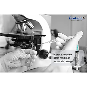 ProtectX 5ml Disposable Luer Slip Sterile Syringe with 21Ga 1.5” Needle, Individually Sealed, Smooth and Accurate Dispensing for Science Labs, 50-Pack