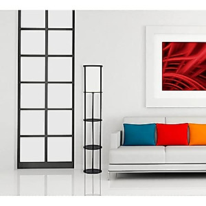 Adesso 3117-01 Stewart 62.5" Round Floor Lamp – Lighting Fixture with Storage Shelves, Smart Switch Compatibility Lamp. Home Decor Accessories,Black Base Finish