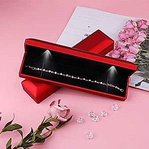 iSuperb LED Light Necklace Long Chain Box Bracelet Display Case Jewelry Gift Boxes Red Wine Pendant Boxes for Wedding Anniversary Christmas Engagement