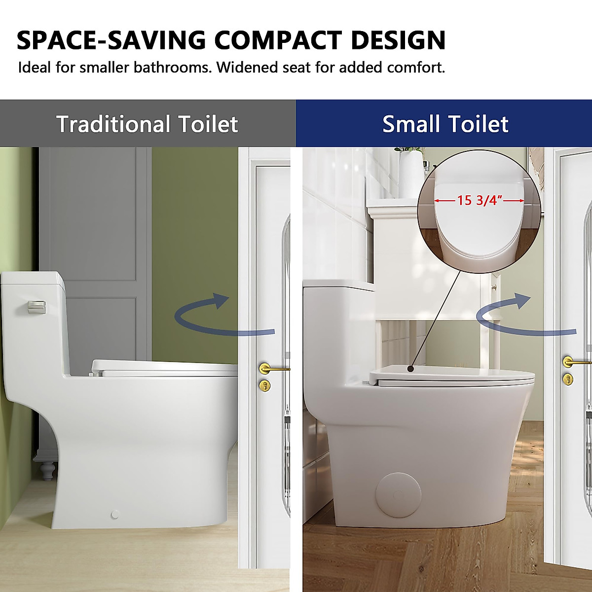 DeerValley DV-1F52807 Symmetry One Piece Toilet Elongated, Small Toilet Compact Modern One Piece Toilet with Soft Close Toilet Seat Ceramic Glossy White Toilets Single Flush for Small Bathroom Space