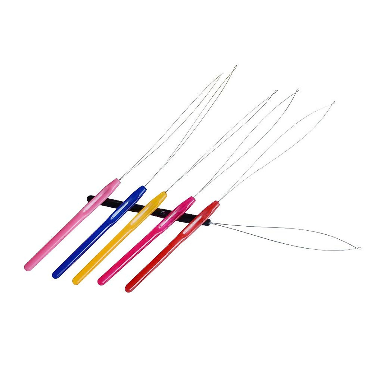 6 Pcs Plastic Hair Extension Loop Needle Threader Pulling Hook Tool Micro Nano Bead Device Tool for Hair Extensions and Feather Extensinos (Multicolored)