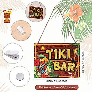 Tiki Bar Sign Hawaiian Luau Party Decoration Supplies Wooden LED Light Tiki Bar Plaque for Aloha Hawaii Luau Tropical Birthday Party Tiki Decorations Tiki Totem Hut Hanging Sign for Home Bar Kitchen