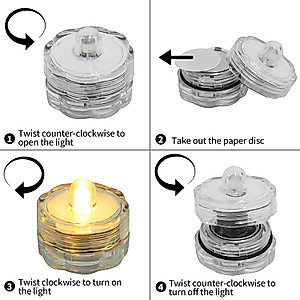 SHYMERY Submersible LED Lights,24 Pack Flameless Underwater Tea Lights,Battery Powered Small Bright Waterproof Tea Lights Candles for Vases, Fountain, Pool,Wedding Centerpieces,Party(Warm White)