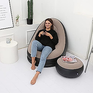 PLKO Inflatable Chair with Household air Pump, air Sofa Inflatable Couch,Inflatable Lounge Chair for Indoor LivingRoom Bedroom ReadingRoom Office Balcony,Outdoor Travel Camping Picnic(Beige and Black)