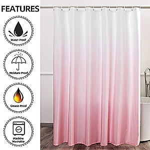 YI & ZE Ombre Pink Shower Curtain Sets for Bathroom Accessories Fabric Polyester Waterproof Modern Shower Curtain Liner with 12 Hooks W72xL72