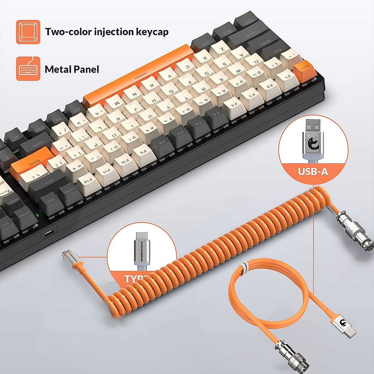 ZIYOU LANG K3 Mechanical Gaming Keyboard and Mouse Combo, 98Key Backlit Keyboard and Ultra-Light Honeycomb Shell Mouse, Blue Switch Coiled Type-C to USB Cable Wired Keyboard for PC/Mac/Windows