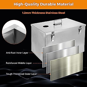 BEAMNOVA Commercial Grease Trap 8lbs Stainless Steel Interceptor Top Inlet for Restaurant Home Kitchen Tools, 13.98" x 10" x 9.25"(L*W*H)