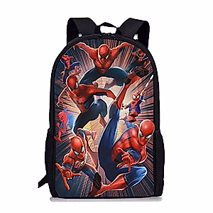 Vonpcaty Cartoon Backpack Set With Black Lunch Box for Boys Girls, Lightweight Laptop Travel Bag Waterproof Bookbag, 17 Inch