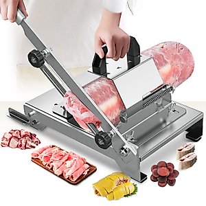 Manual Meat Slicer-Stainless Steel Meat Food Slicer Telescopic Fixed Baffle Food Meat Slicer U-shaped Support Frame Meat Chopper Slicer Suitable for Meat Ribs Vegetables Frozen Meat