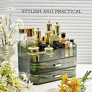 MIUOPUR Makeup Organizer with Stackable Drawers, Bathroom Vanity Organizers and Storage, Ideal for Desk and Dresser Countertops, Great for Cosmetics, skincare, Lipsticks, Nail Care -Green