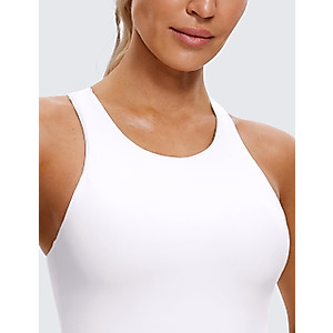 CRZ YOGA Butterluxe Womens Racerback High Neck Tank Top - with Built in Bra Workout Padded Yoga Athletic Camisole White Medium