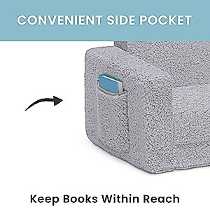 Delta Children Cozee Flip-Out Sherpa 2-in-1 Convertible Chair to Lounger for Kids, Grey