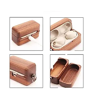 Handmade Nature Wooden Genuine Real Wood Protective Case Cover with Carabiner Compatible with Sony WF-1000XM4(Walnut)