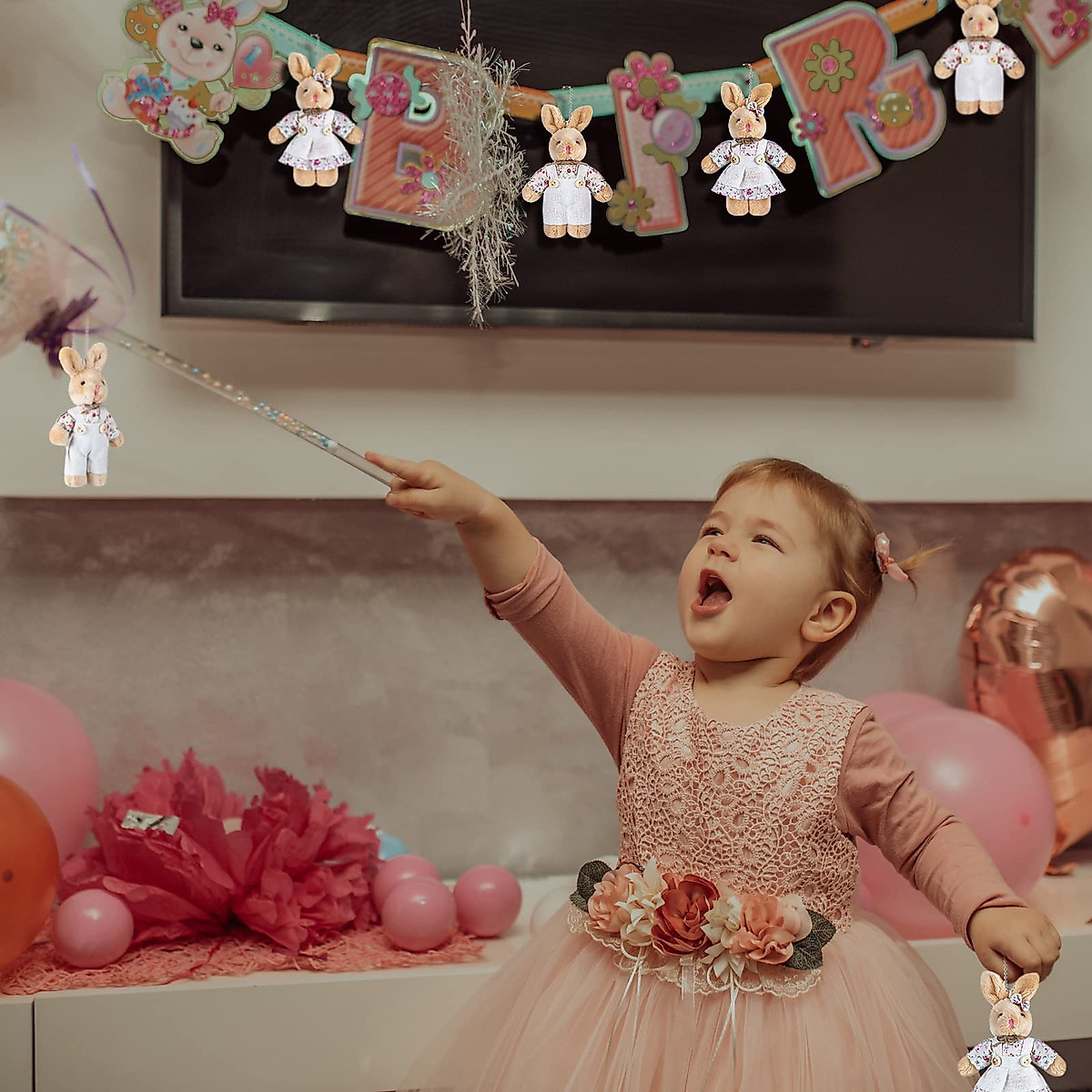 Skylety 12 Pcs Mini Bunny Plush Stuffed Animal Small Couple Easter Rabbit Plushie Burlap Floral Baby Shower Decoration Cute Soft Bunny for Valentines Birthday Party Favor, 4 Inch (Cute Style)