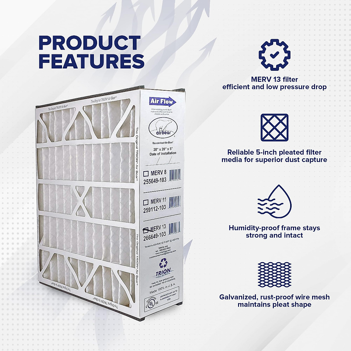 Trion Air Bear MERV 13 Air Purifier Filter Replacement with Factory Installed Double Gasket and Pleated Air Filter Media (4 Pack)