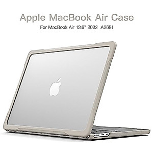 Batianda Ultimate Protection Case for M3 MacBook Air 13.6 inch 2022 2023 2024 Model A2681/A3113 Matte Carbon Fiber Edges Shockproof Anti-Scratch and Anti-Fingerprint with Keyboard Cover, Rock Gray