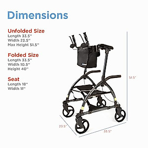 Journey UPWalker Standard – The Original Upright Walker – Premium, Lightweight Adjustable Upright Rollator Walker with Seat for Adults, Seniors & The Elderly