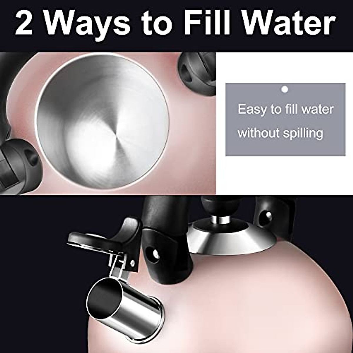 Whistling Tea Kettle Teapot - 3.4 Quart Stainless Steel Tea Kettle for Stove Tops with 5 Layers Bottom, Tea Kettle with Folding and Heat-insulating Handle, Available to Multiple Stoves - Rose Gold