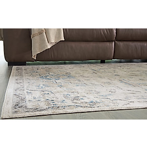 Signature Design by Ashley Barkham Transitional Machine Washable 8x10 Area Rug, Light Gray & Blue