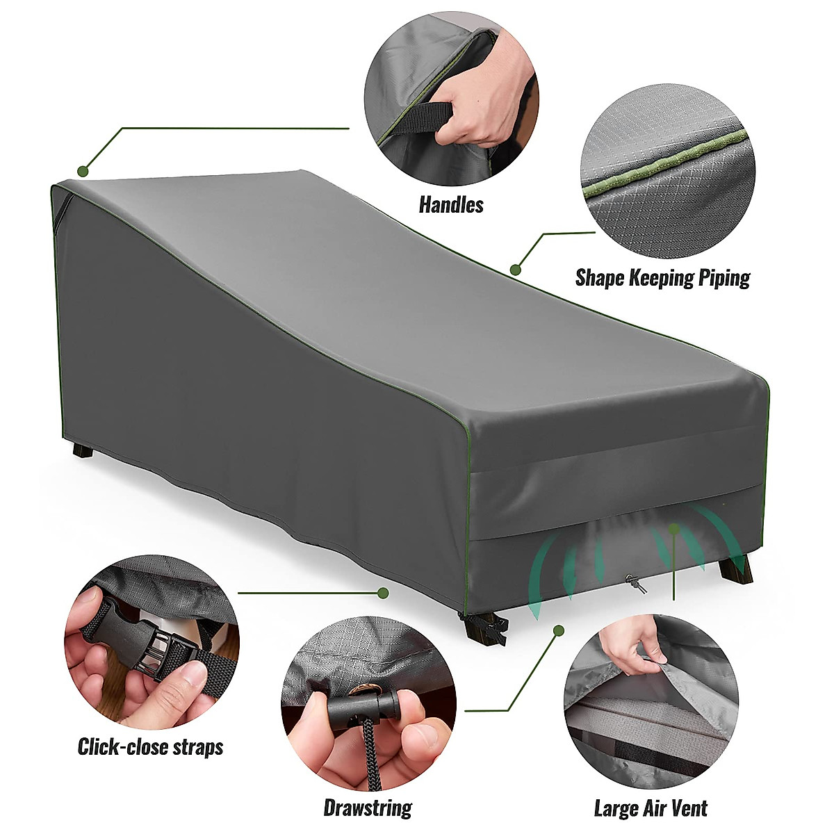 NUPICK Patio Chaise Lounge Cover, 86 Inch Outdoor Furniture Chair Cover, 100% Waterproof, Rip-Stop and Weather Resistant, Grey