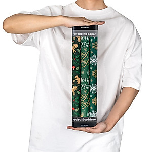 RUSPEPA Christmas Animals Wrapping Paper Rolls - 17 inches x 10 feet per Roll, Total of 3 Rolls - Green Design