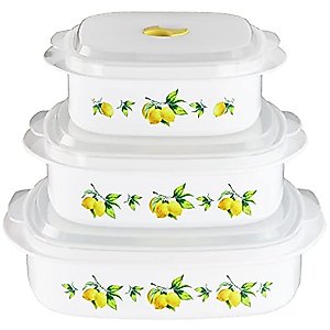 Reston Lloyd Cookware & Storage, Adjustable Vent on Lids Microwavable Cookware/Storage Set, Multiple Sizes, Fresh Lemons