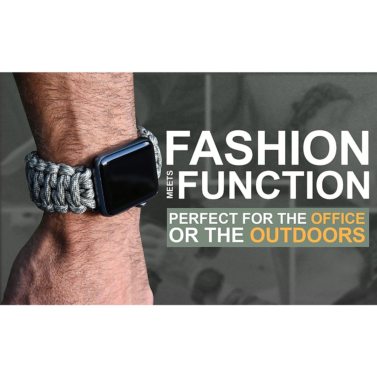 Savior Survival Gear Paracord Watch Band Compatible with Apple Watch 42mm/44mm/45mm/49mm (iWatch Series 8/7/6/5/4/3/2/1) with Stainless Steel Adjustable Buckle (Black, Adjustable)