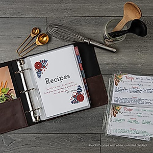 Samsill 2" Junior Recipe Binder Set, Complete with 50 Pack 4" x 6" Recipe Card Sleeves, and 8 Custom Dividers, Faux Brown Leather
